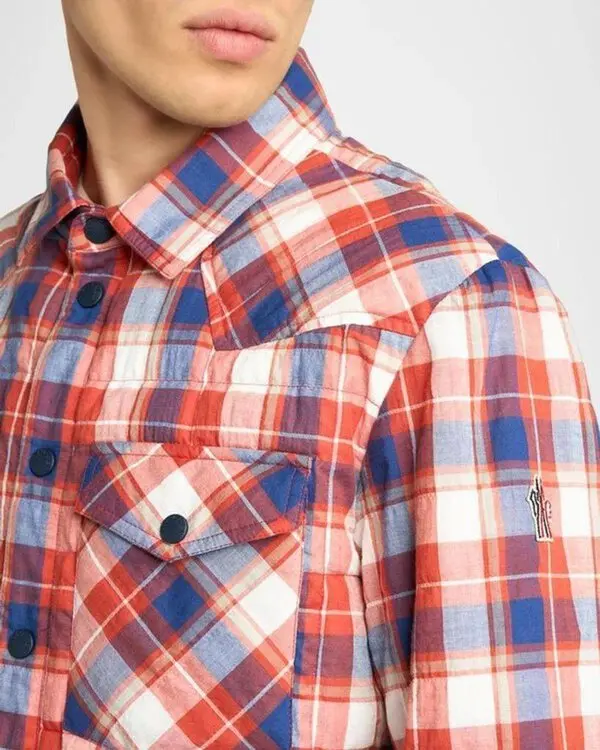 Moncler Apos;s Quilted Plaid Snap-front Western Shirt