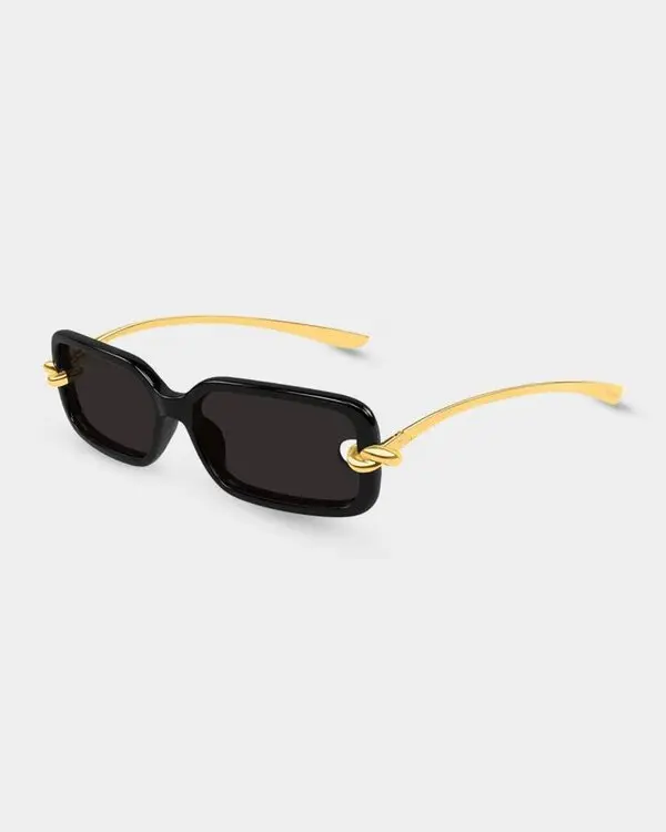 Bottega Veneta 56mm Acetate & Metal Rectangular Sunglasses - Black