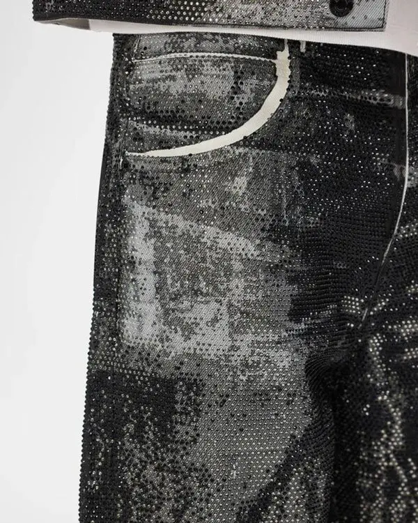 PURPLE BRAND Apos;s P018 Trompe L & Apos;oeil Baggy Fit Crystal-embellished Pants - Black