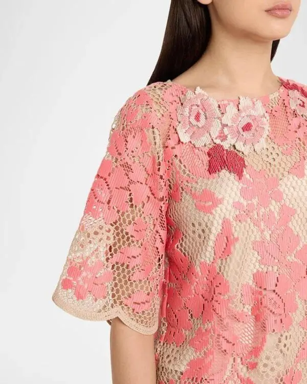 UNGARO Wren Scalloped Floral Lace Blouse