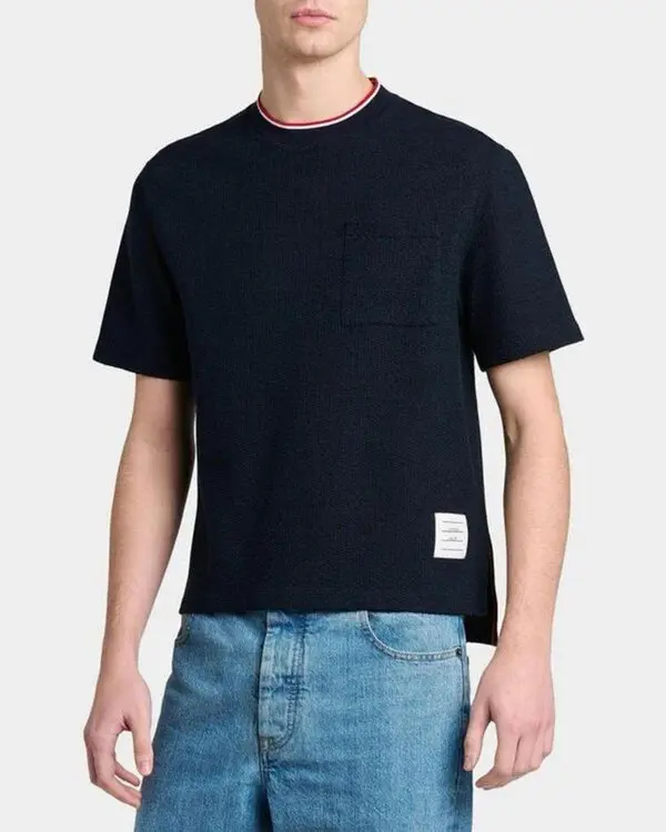 Thom Browne Apos;s Rwb Tipped Crewneck Cotton-linen T-shirt