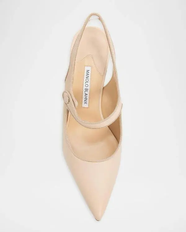 Manolo Blahnik 90mm Camparisli Leather Mary Jane Slingback Pumps