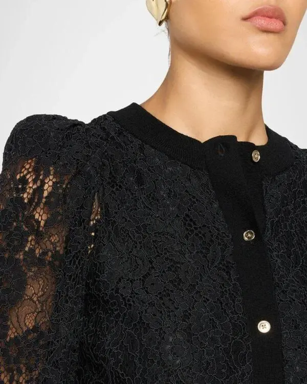 Alice + Olivia Kitty Lace Overlay Cardigan - Black