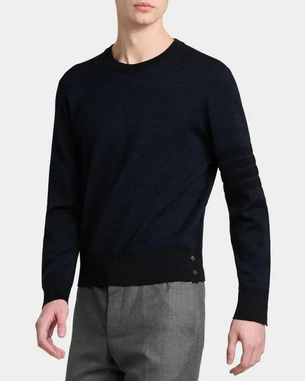 Thom Browne Apos;s Ottoman Stitch 4-bar Stripe Wool-linen-cotton Crewneck Sweater - Navy