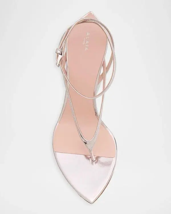 Alaïa Mirrored Leather Invisible Wedge Thong Sandals - Blush/argento