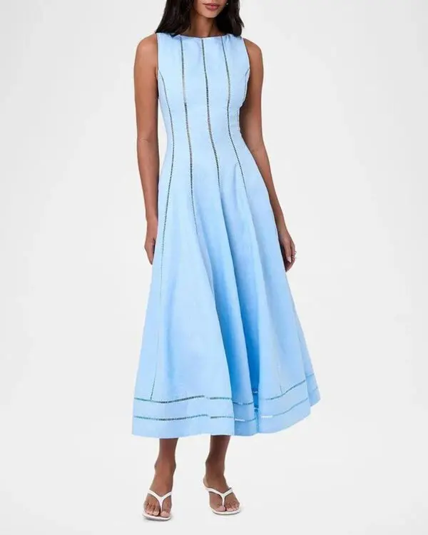 NICHOLAS Lark Linen Lattice-trim Midi Dress