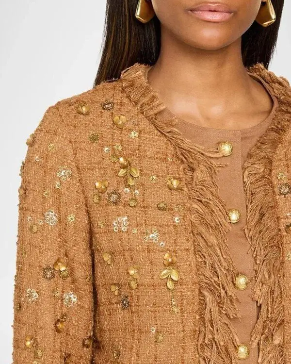 Kobi Halperin Marshall Embellished Tweed Jacket - Saddle