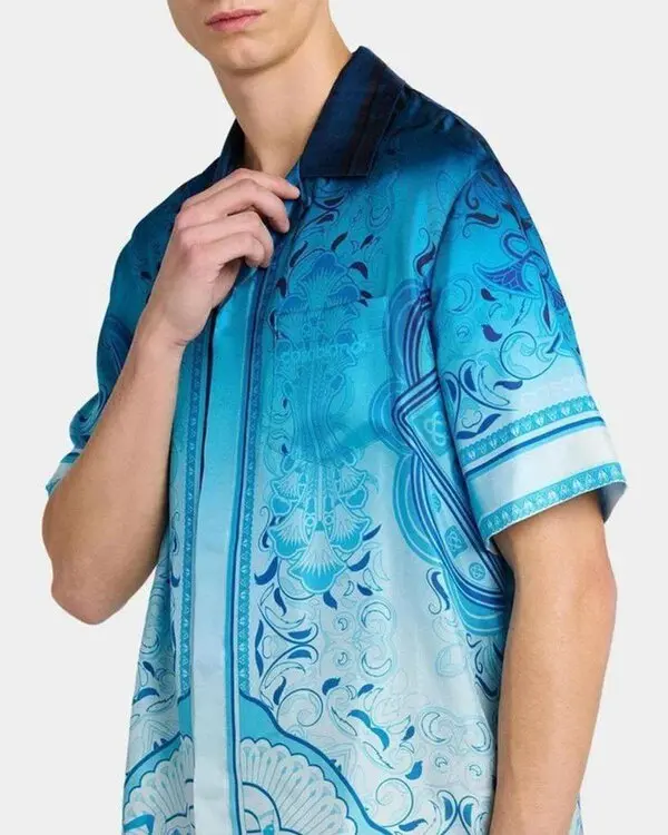 Casablanca Egyption Rug Silk Camp Shirt - Blue