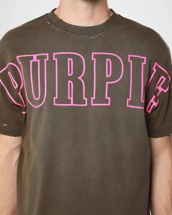 PURPLE BRAND Apos;s Logo Outline Distressed Jersey T-shirt