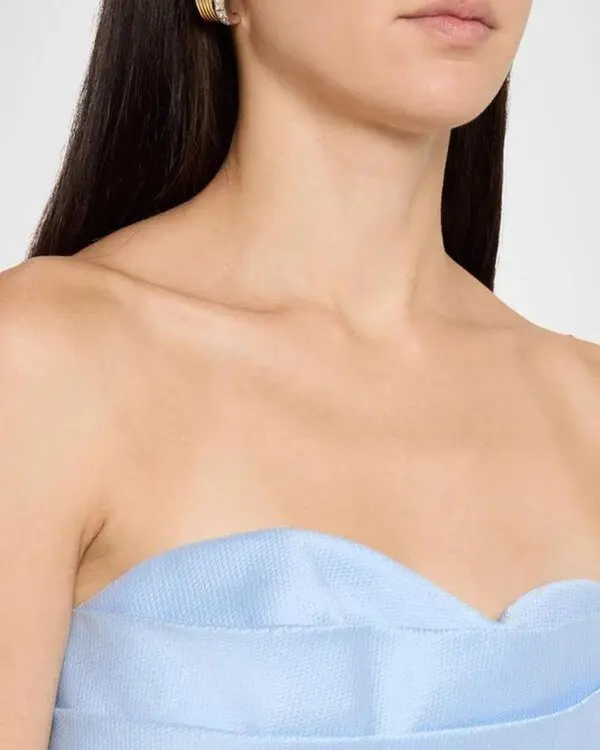 Monique Lhuillier Strapless Draped Mikado Piqué Midi Cocktail Dress - Breeze
