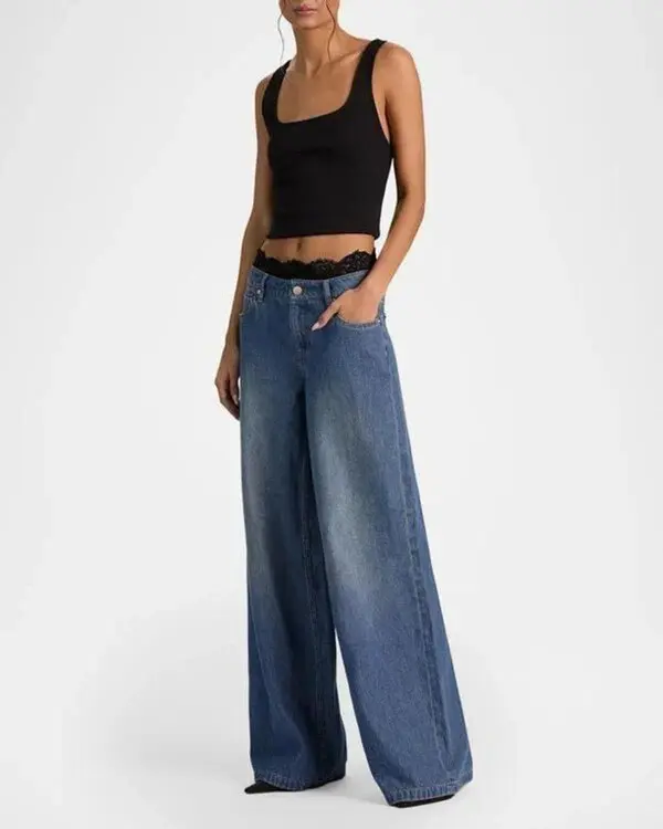Alice + Olivia Ian Lace Waistband Wide-leg Jeans