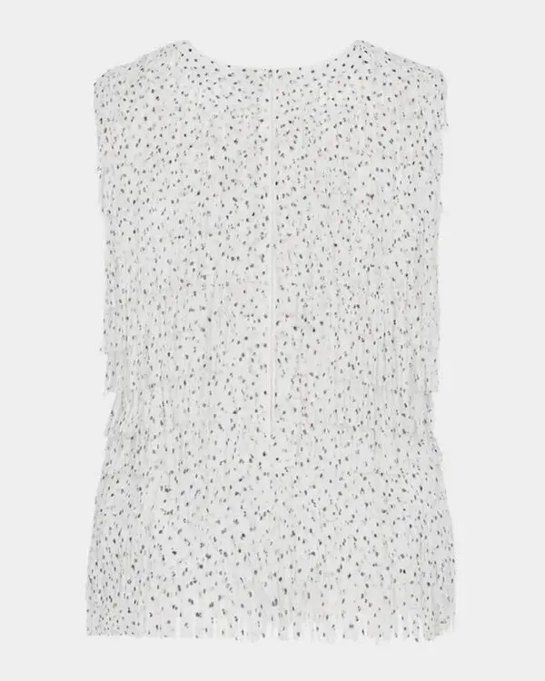 MILLY Royce Sleeveless Fringe Polka Dot Blouse