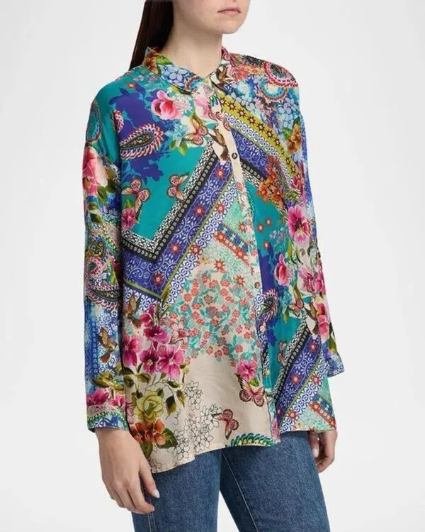 Johnny Was Audrey Patchwork Silk Tunic