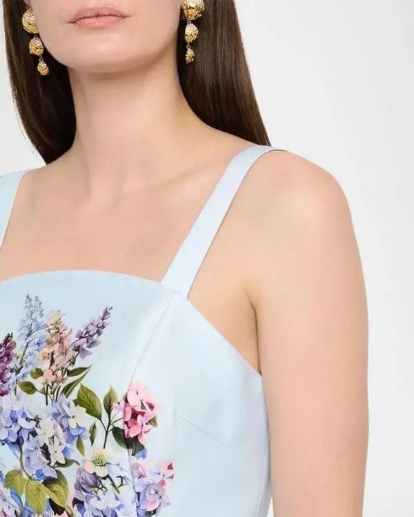 Rickie Freeman For Teri Jon Sleeveless Floral-print Mikado Midi Dress - Light Blue Multi