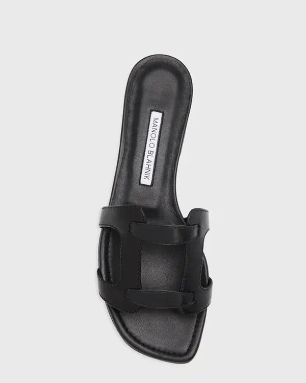 Manolo Blahnik Grellanu Leather Flat Slide Sandals