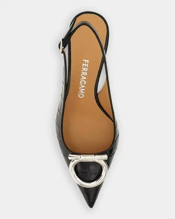 FERRAGAMO 40mm Sara Croc-embossed Leather Slingback Pumps