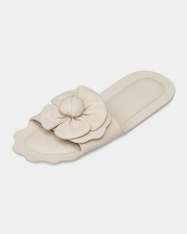 Marc Jacobs The Daisy Leather Flat Slide Sandals - Cloud Whit