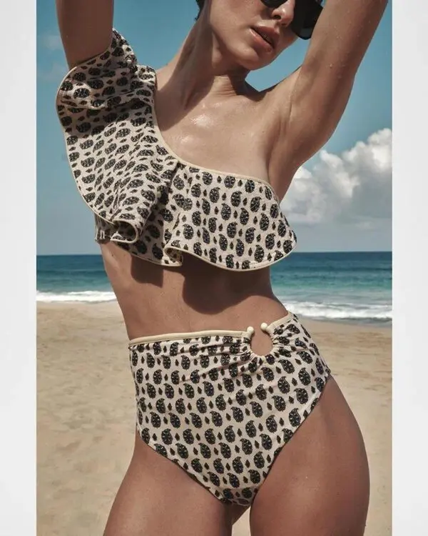 Johanna Ortiz Paisleys High-waist Bikini Bottoms - Ecru/black