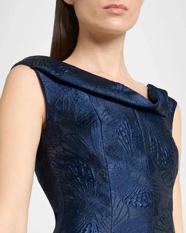 Talbot Runhof Twisted Collar Anemone Jacquard Sleeveless Gown