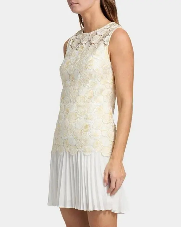 MILLY Maggie Floral Embroidered Pleated Mini Dress