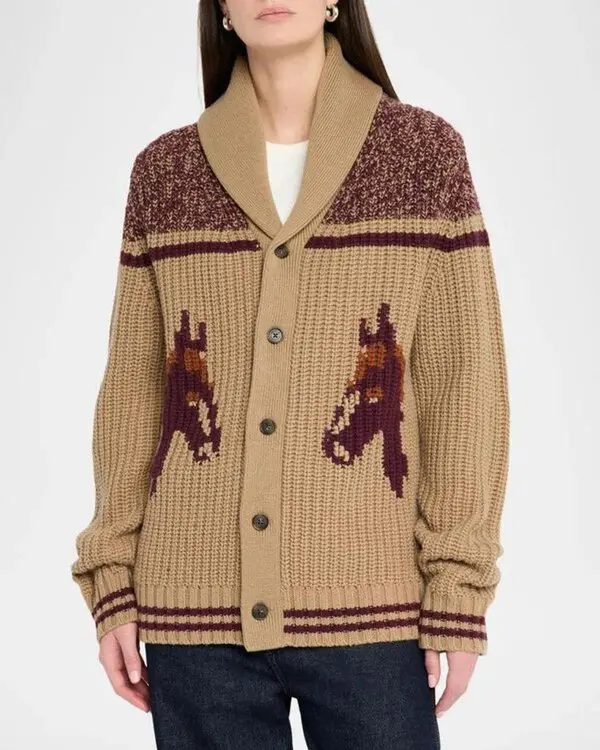 Guest In Residence Apos;s Horse-print Wool-cashmere Cardigan - Camel Comb