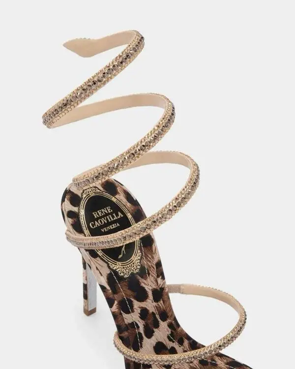 Rene Caovilla Cleo Animalier 105mm Satin Sandals - Beige/leopard