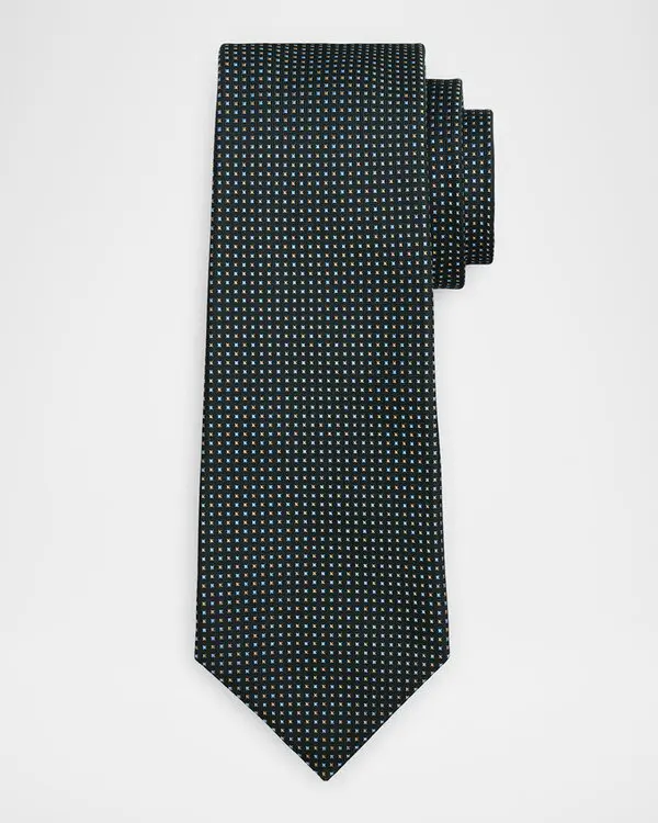 Kiton Apos;s Woven Micro-geometric Silk Seven-fold Tie - Green