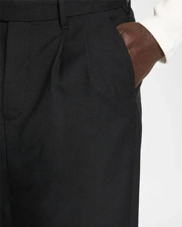 Vince Apos;s Twill Straight-leg Pleated Trousers - Black