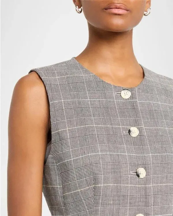 Veronica Beard Lois Tailored Plaid Vest - Black Multi