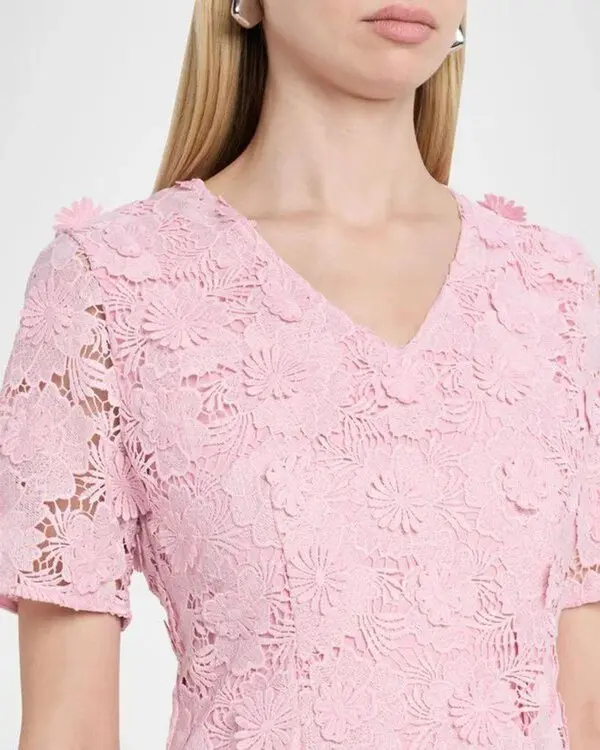 Misook Scalloped A-line Floral Lace Midi Dress