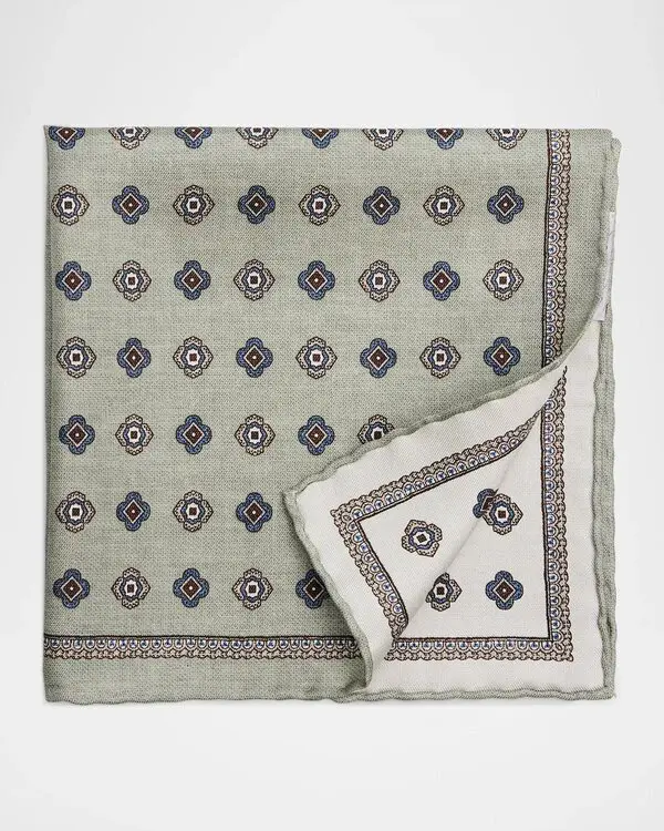 Brunello Cucinelli Apos;s Silk Medallion Pocket Square - Light Gray