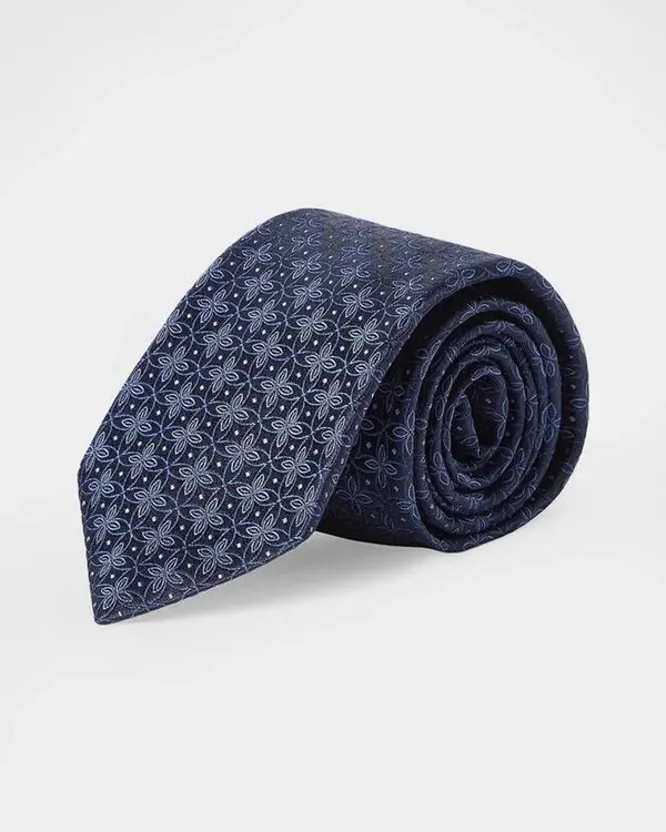 Brunello Cucinelli Apos;s Geometric Floral Silk Tie - Navy