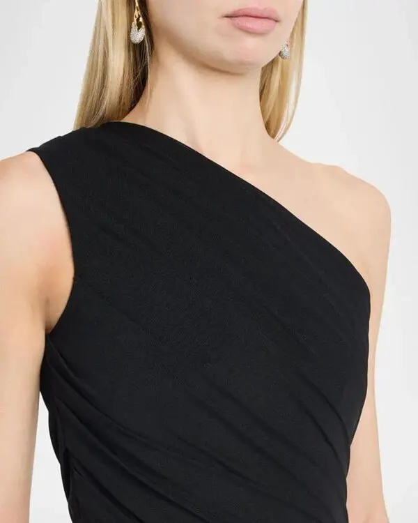 Alex Perry One-shoulder Tucked Power Mesh Trumpet Gown - Black