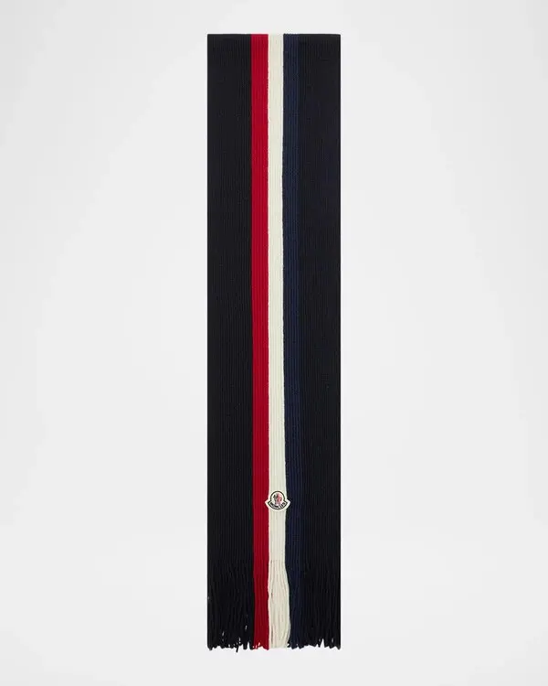 Moncler Apos;s Wool Tricolor Stripe Rib-knit Scarf