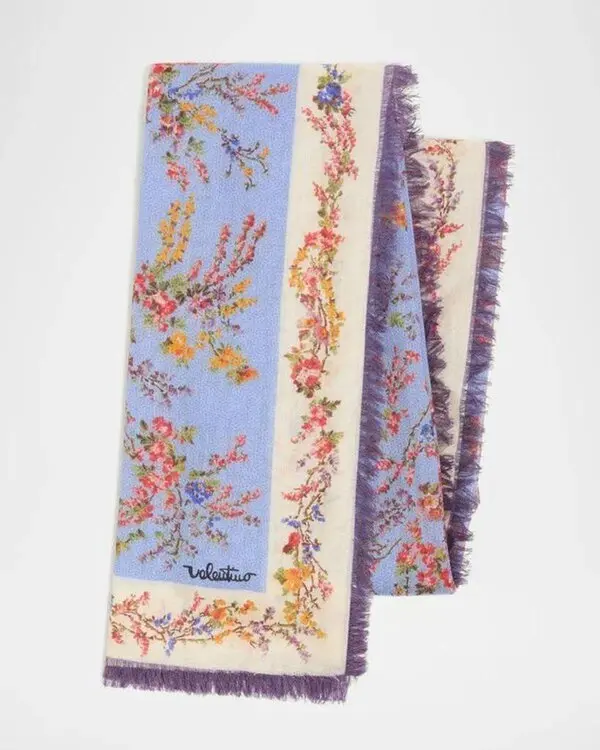 Valentino Garavani Floral-print Fringed Cashmere-silk Shawl - Multi