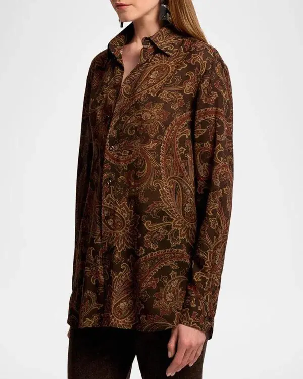 Ralph Lauren Trayna Paisley Cotton Voile Shirt - Brown
