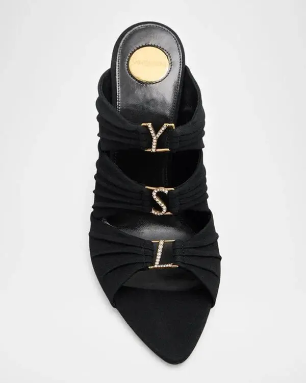Saint Laurent 110mm Emilie Satin Embellished Mules - 1000 Noir