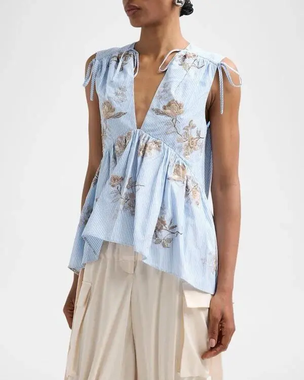 AKNVAS Lamia Embroidered Poplin Top