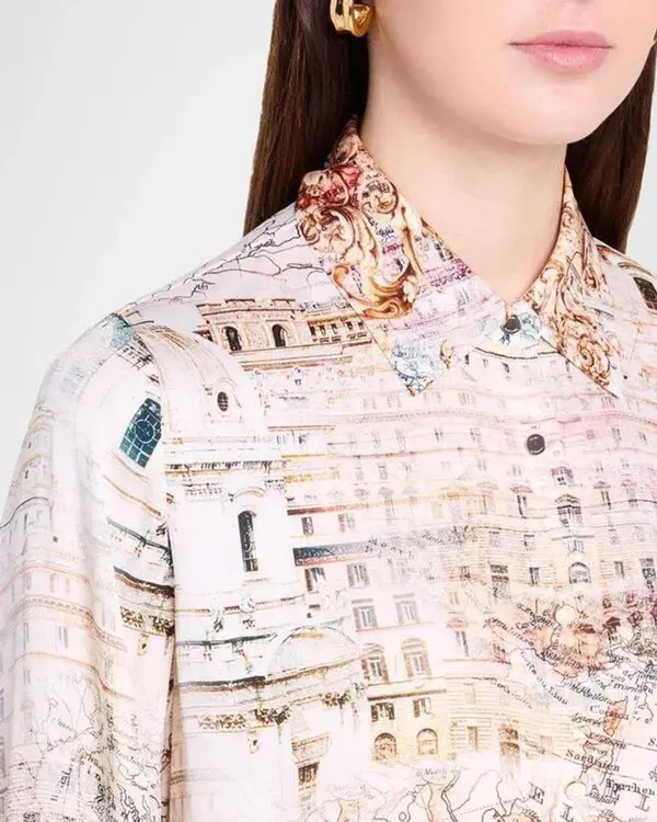 Elie Tahari Madeline Printed Silk-blend Button-front Blouse - Dream Map
