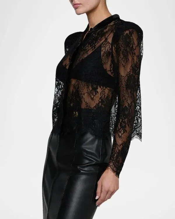 L & APOS;AGENCE Dorothea Velvet Lace Blouse