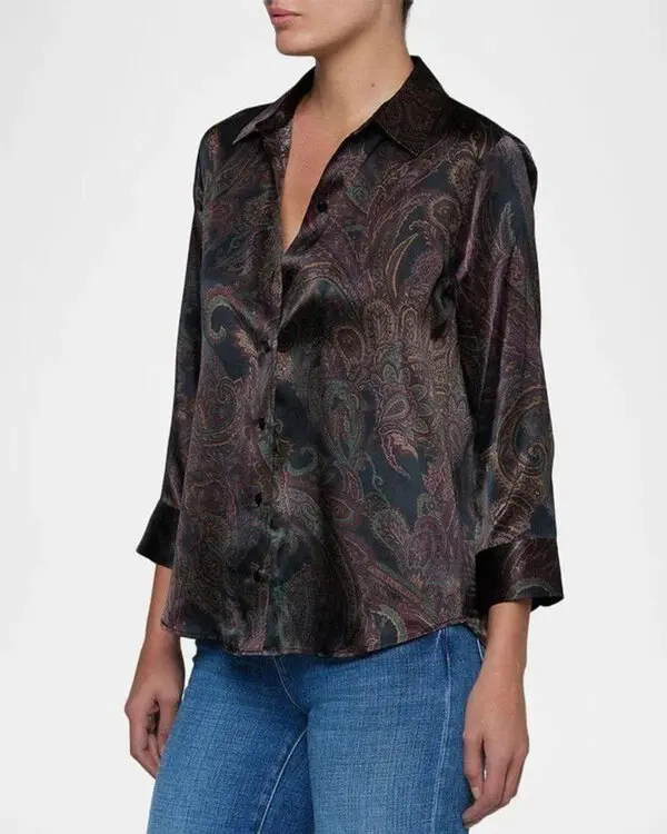 L & APOS;AGENCE Dani Paisley Silk 3/4 Sleeve Blouse