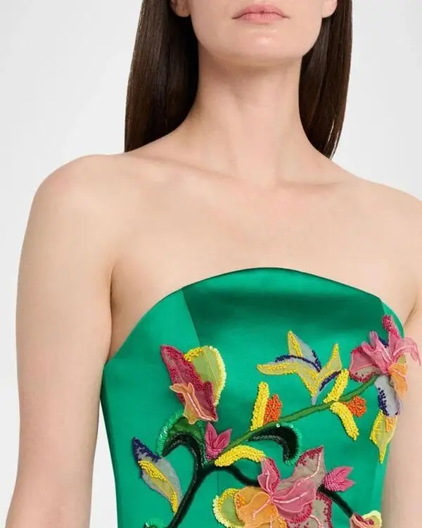 Amsale Arch Strapless Embroidered Column Cocktail Dress