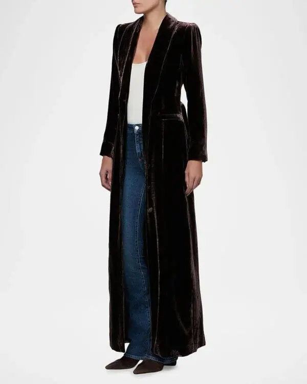L & APOS;AGENCE Raini Velvet Shawl-collar Maxi Coat