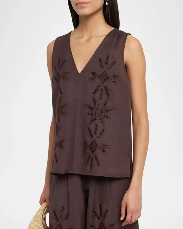 Johnny Was Talsi Sleeveless Eyelet-embroidered Blouse