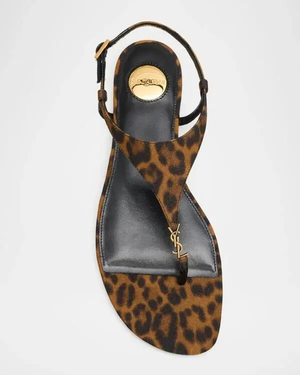Saint Laurent Cassandre Leopard-printed Grosgrain Flat Sandals