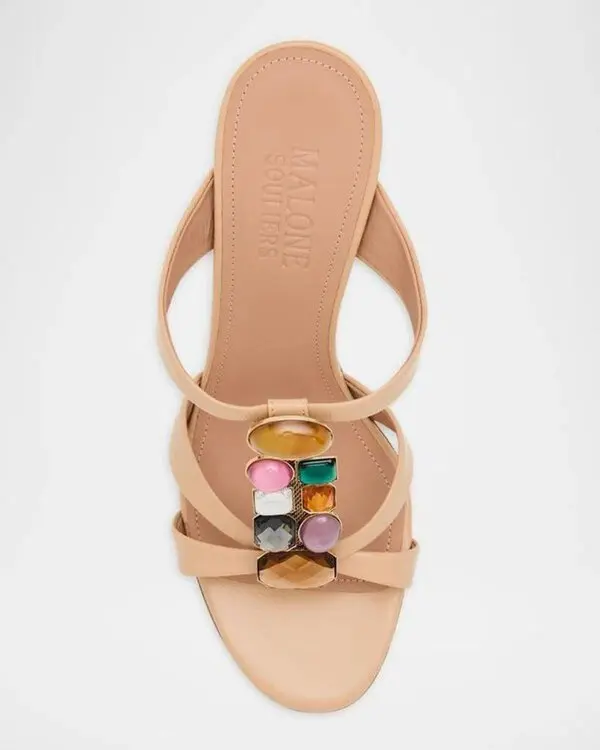 MALONE SOULIERS 100mm Simi Jeweled Nappa Leather Sandals - Buff