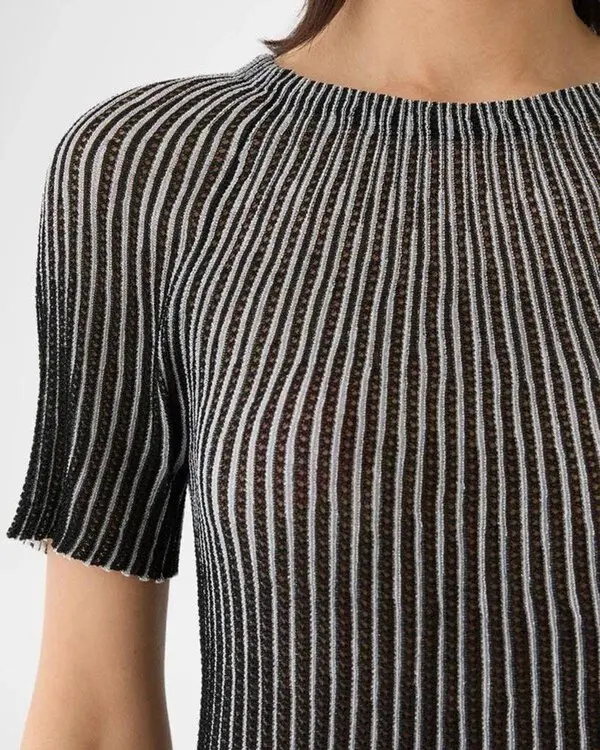 Lafayette 148 New York Metallic Sunburst Pointelle Knit Sweater