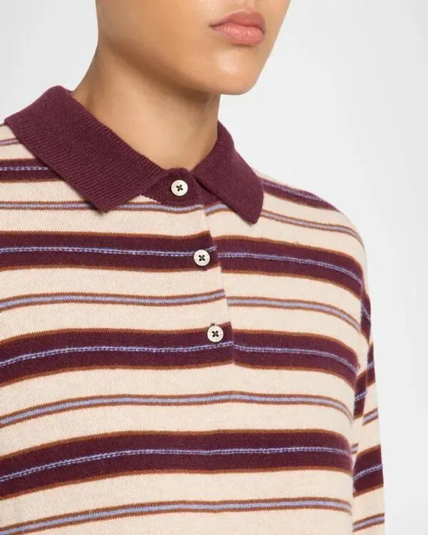 Guest In Residence Collegiate Striped Cashmere Polo Sweater - Fig Combo