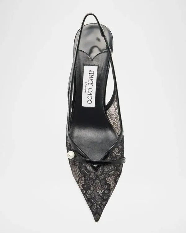 JIMMY CHOO Amita 85 Lace Slingback Pumps