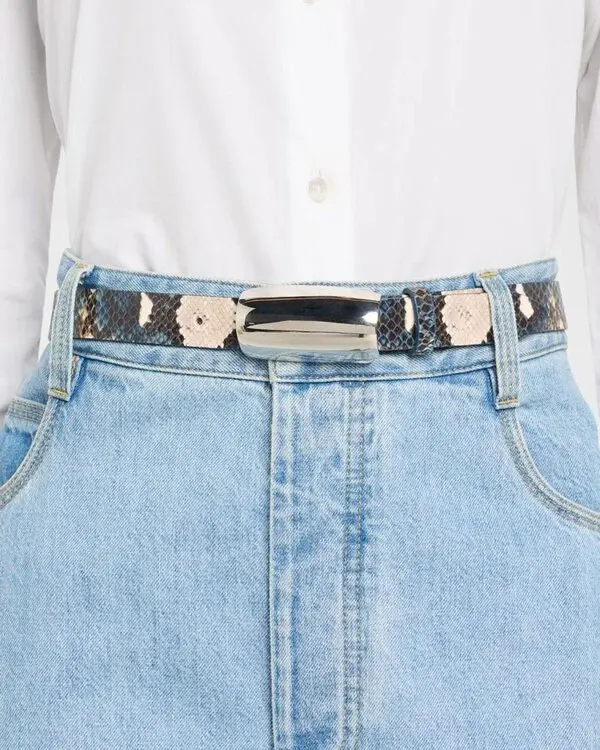 L & APOS;AGENCE X Streets Ahead Marlowe Snake-embossed Leather Belt - Blue Mist